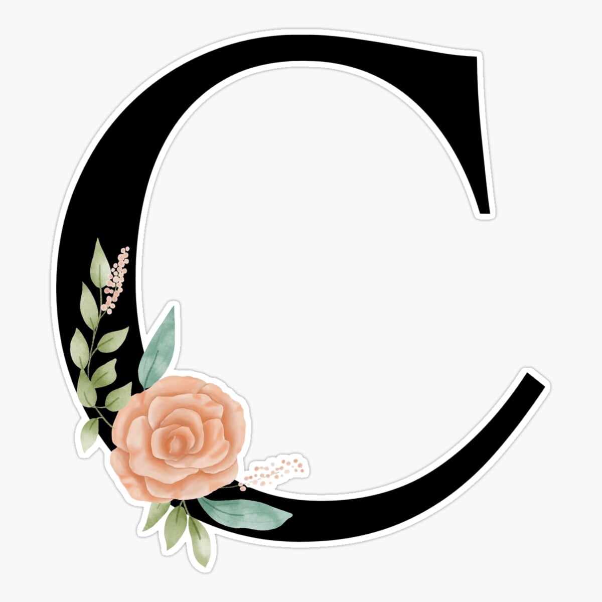 Onim Botanical Letter C Sticker, Phone Decal Water Bottle Stickers Car ...