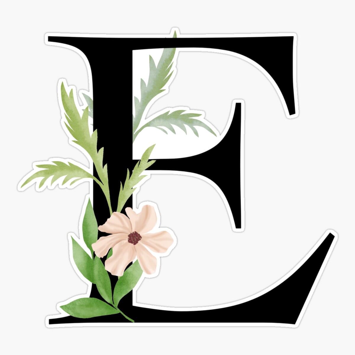 Onim Botanical Letter E Sticker, Phone Decal Water Bottle Stickers Car ...