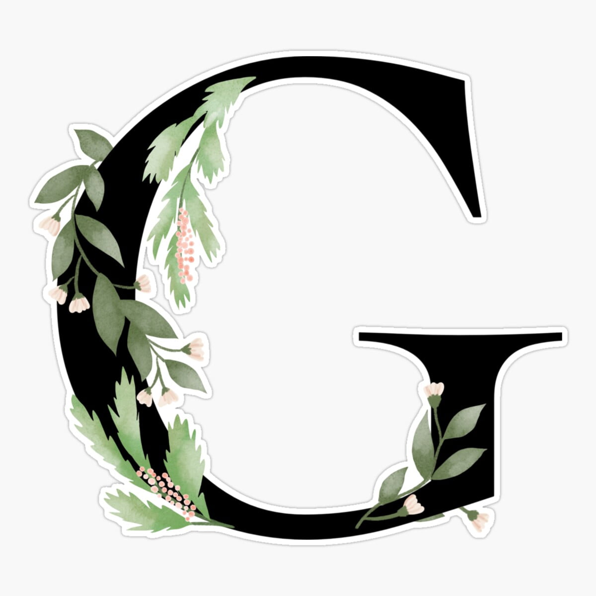 Onim Botanical Letter G Sticker, Phone Decal Water Bottle Stickers Car ...