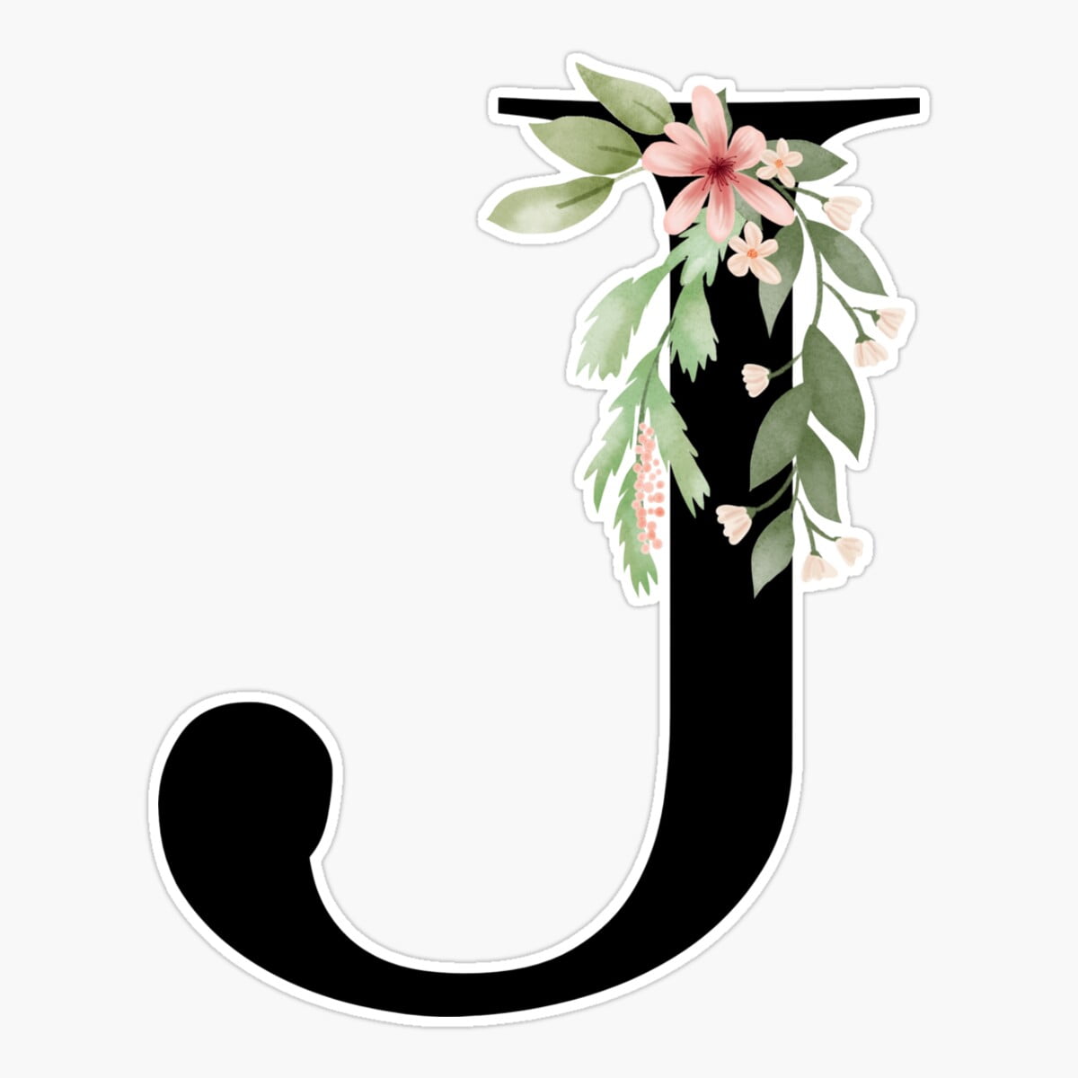 Onim Botanical Letter J Sticker, Phone Decal Water Bottle Stickers Car ...
