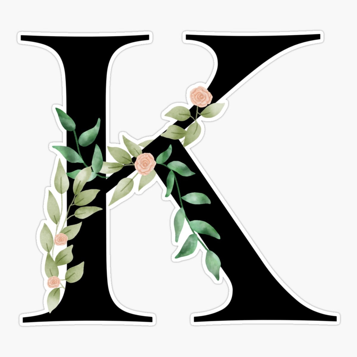 Onim Botanical Letter K Sticker, Phone Decal Water Bottle Stickers Car ...