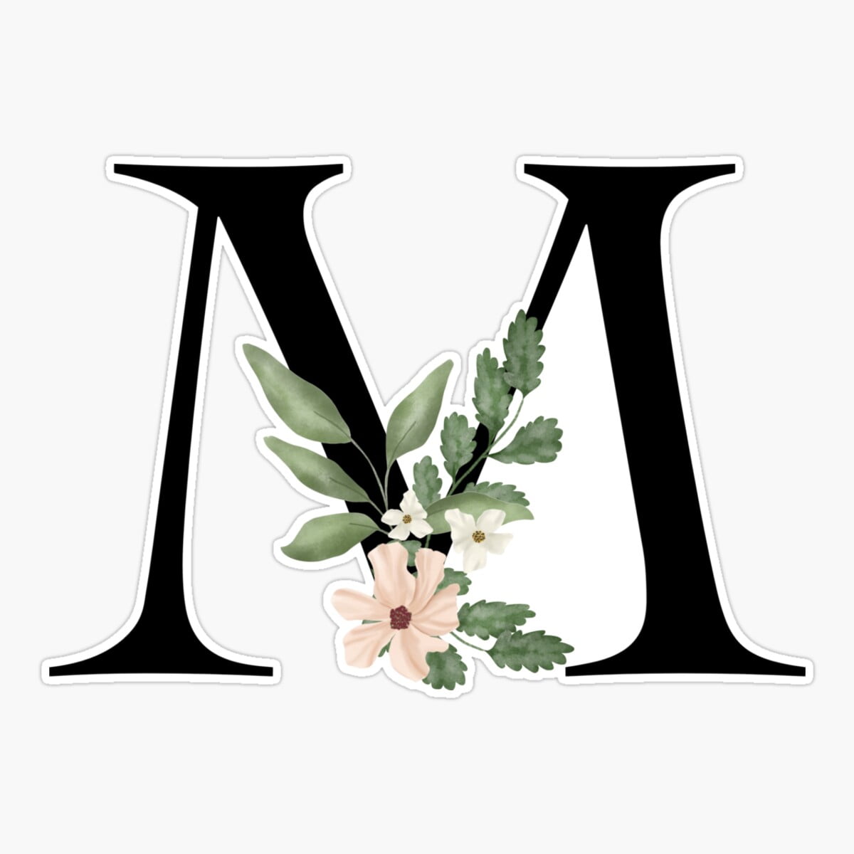 Onim Botanical Letter M Sticker, Phone Decal Water Bottle Stickers Car ...