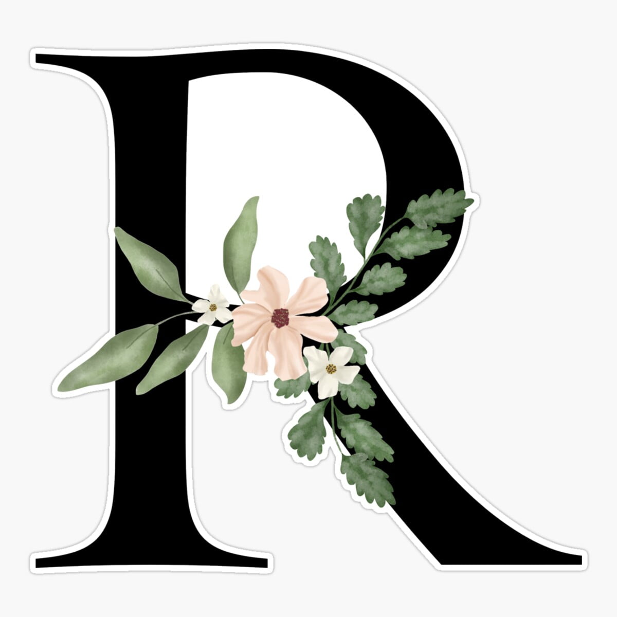 Onim Botanical Letter R Sticker, Phone Decal Water Bottle Stickers Car ...