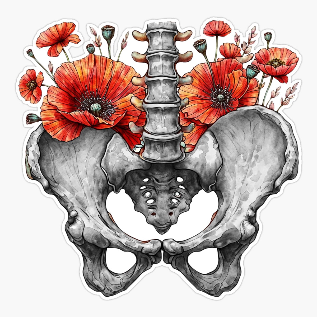 Onim Botanical Poppies Anatomy Pelvic Feminism, Physical Therapy Gifts ...