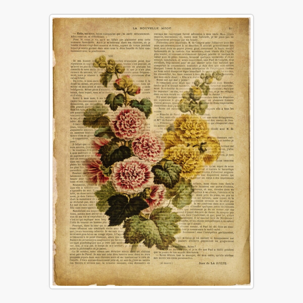 Onim Botanical Print, On Old Book Page - Flowers Sticker, Phone Decal ...