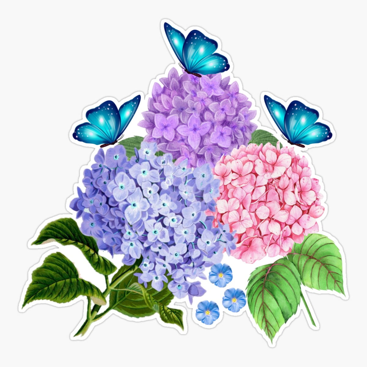 Onim Branch Of Hydrangeas With Butterfly Sticker, Phone Decal Water ...