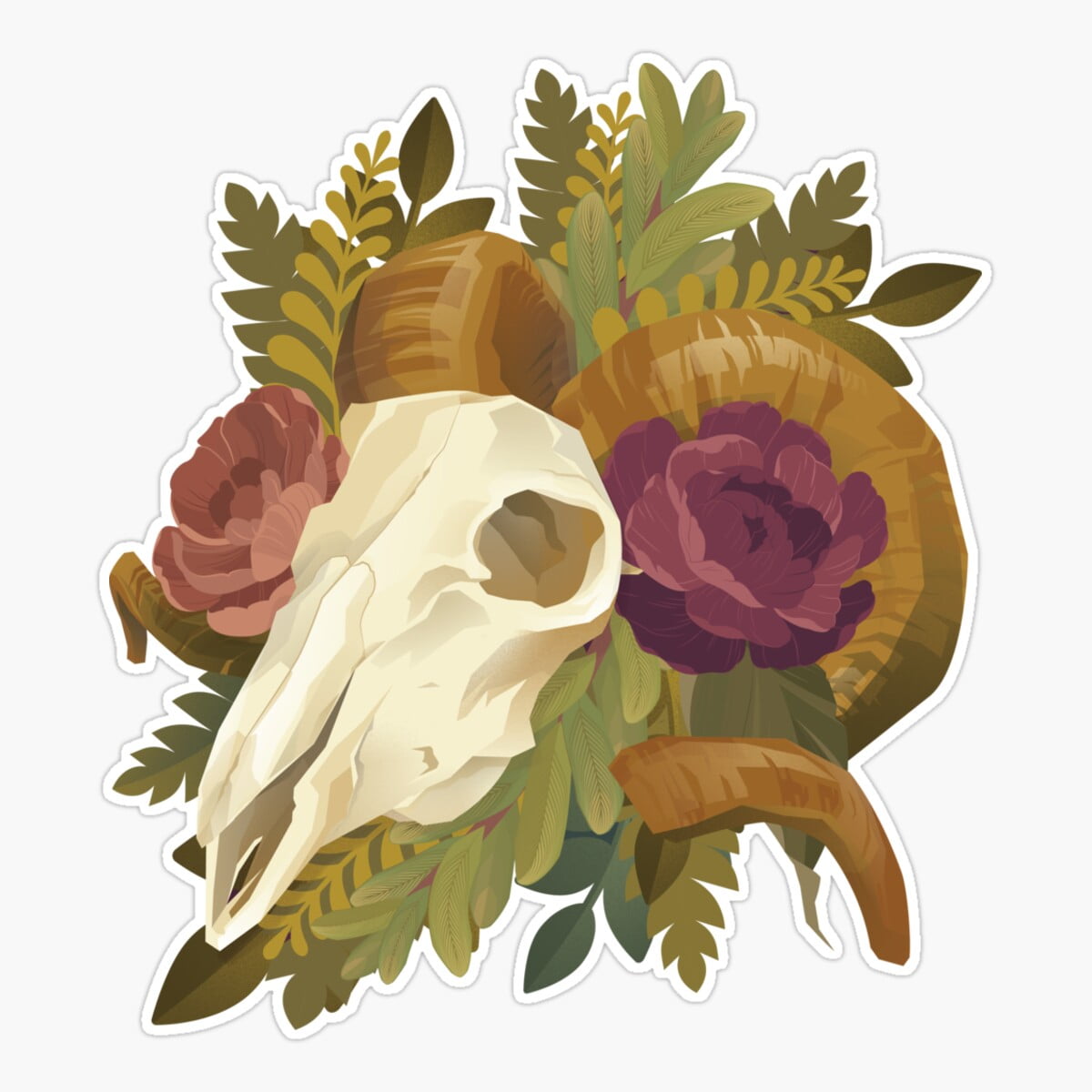 Onim Corinthian Ram Skull Sticker, Phone Decal Water Bottle Stickers ...