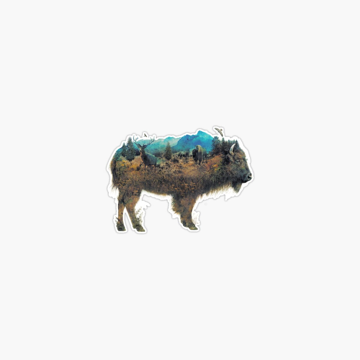 Onim Buffalo Bison Nature Surrealism Sticker, Phone Decal Water Bottle ...