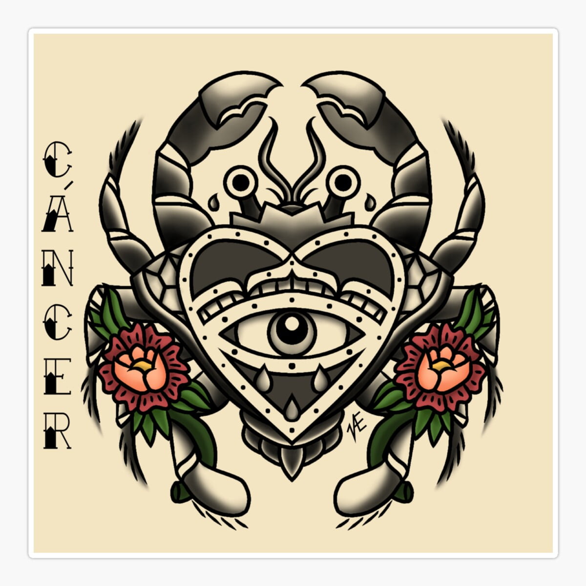 Onim Cancer Zodiac Sign Tattoo Sticker, Phone Decal Water Bottle ...