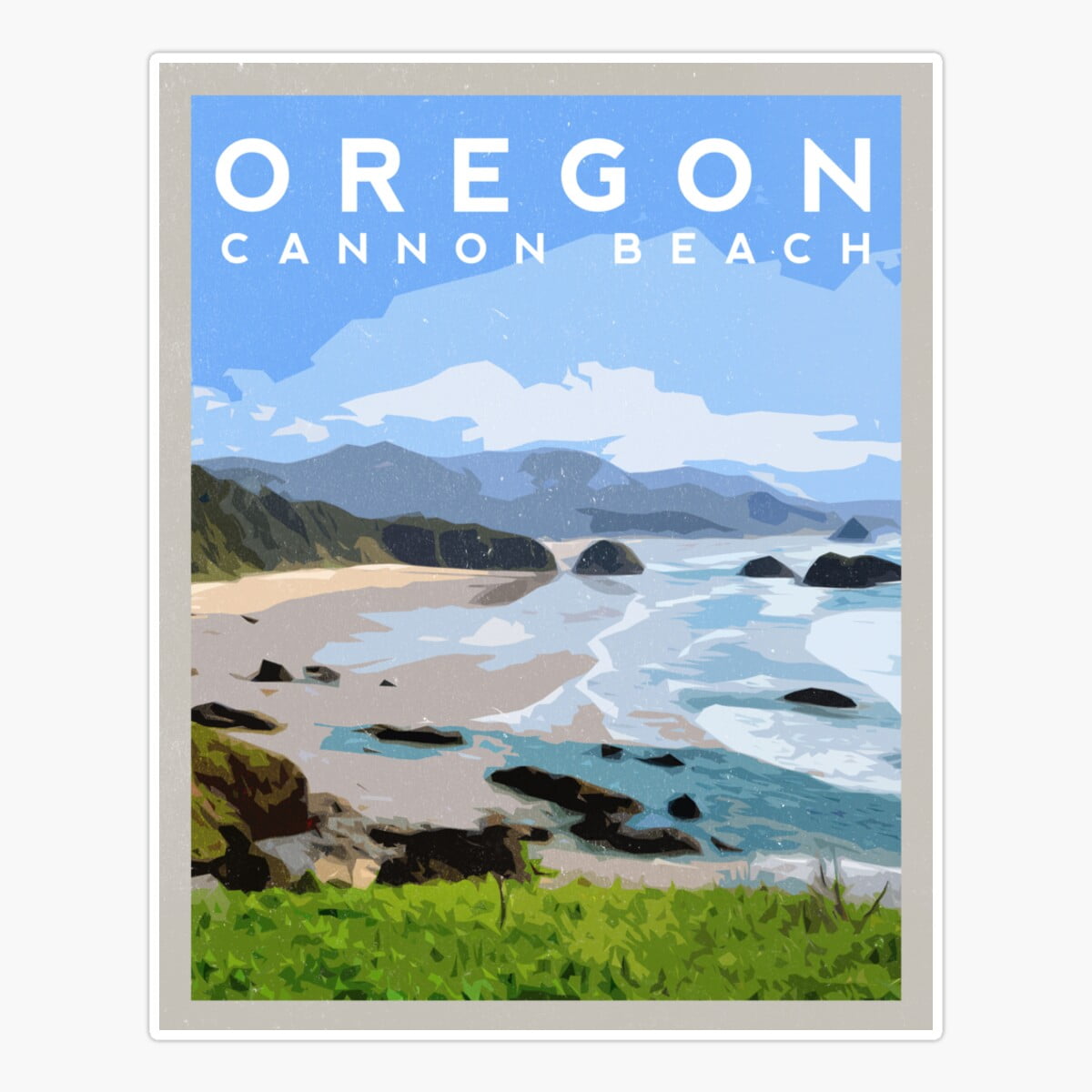 Onim Cannon Beach, Oregon Travel Illustration Sticker, Phone Decal ...