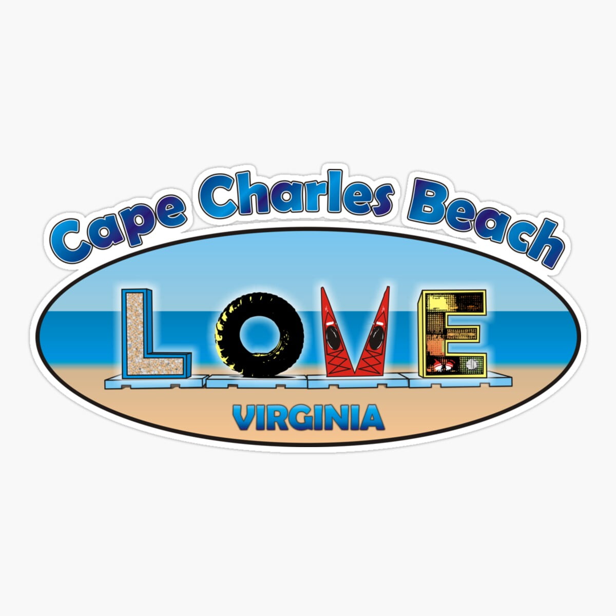 Onim Cape Charles Beach Virginia Sticker, Phone Decal Water Bottle ...