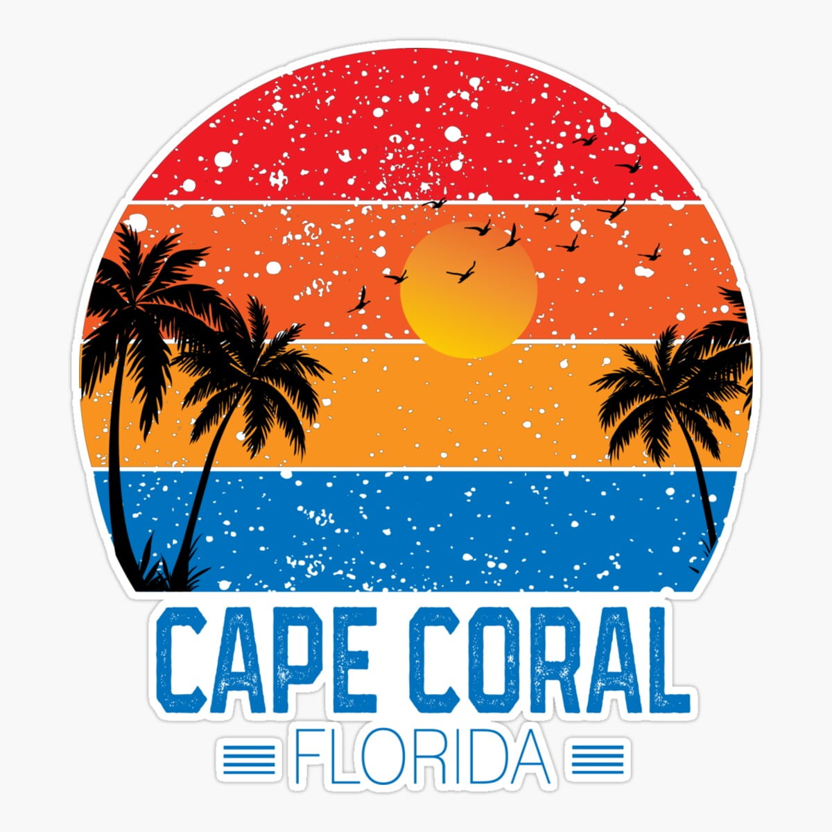 Onim Cape Coral Florida Vintage Retro Sunset Sticker, Phone Decal Water ...