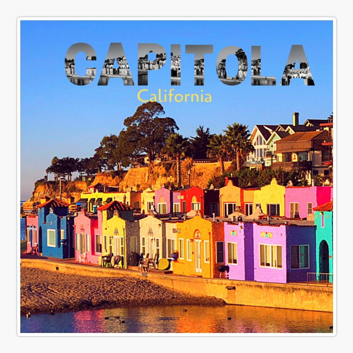 Onim Capitola Beach California – Colorful Coastal Scene Sticker, Phone ...