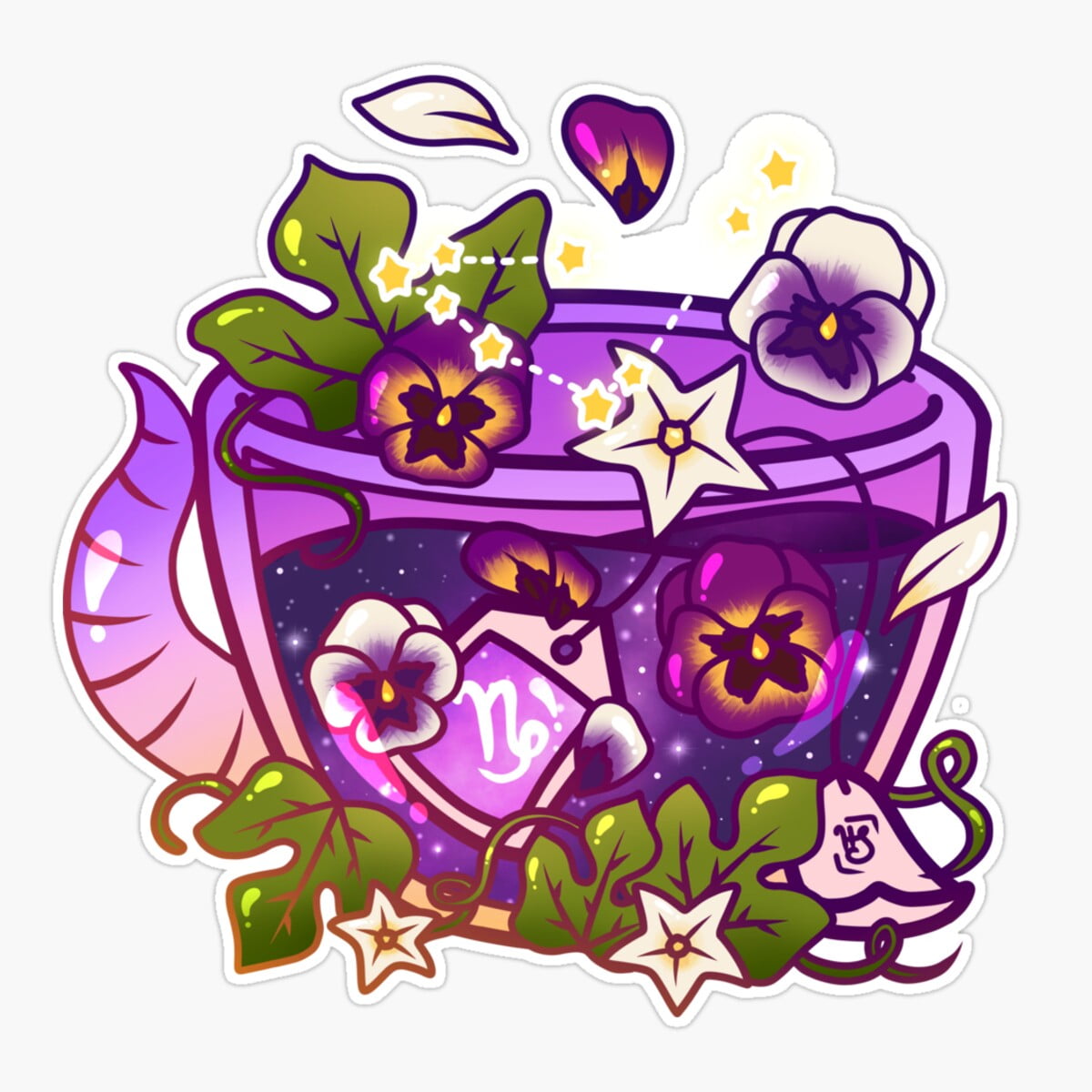 Onim Capricorn Zodiac Teacup Sticker, Phone Decal Water Bottle Stickers ...