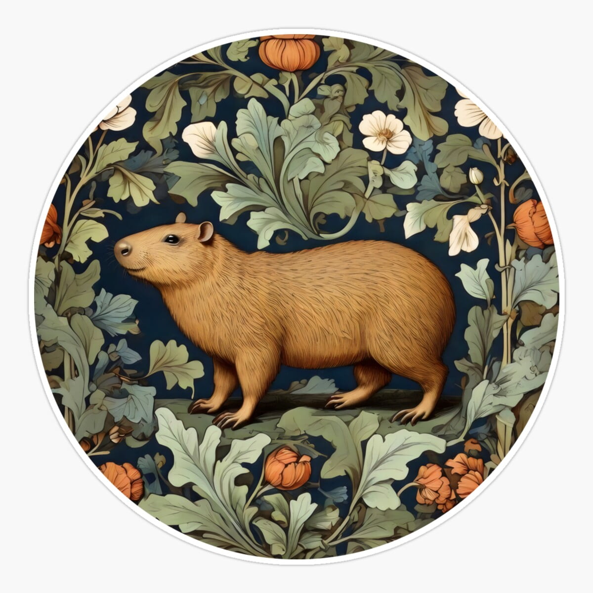 Onim Capybara Inspired By William Morris Sticker, Phone Decal Water ...