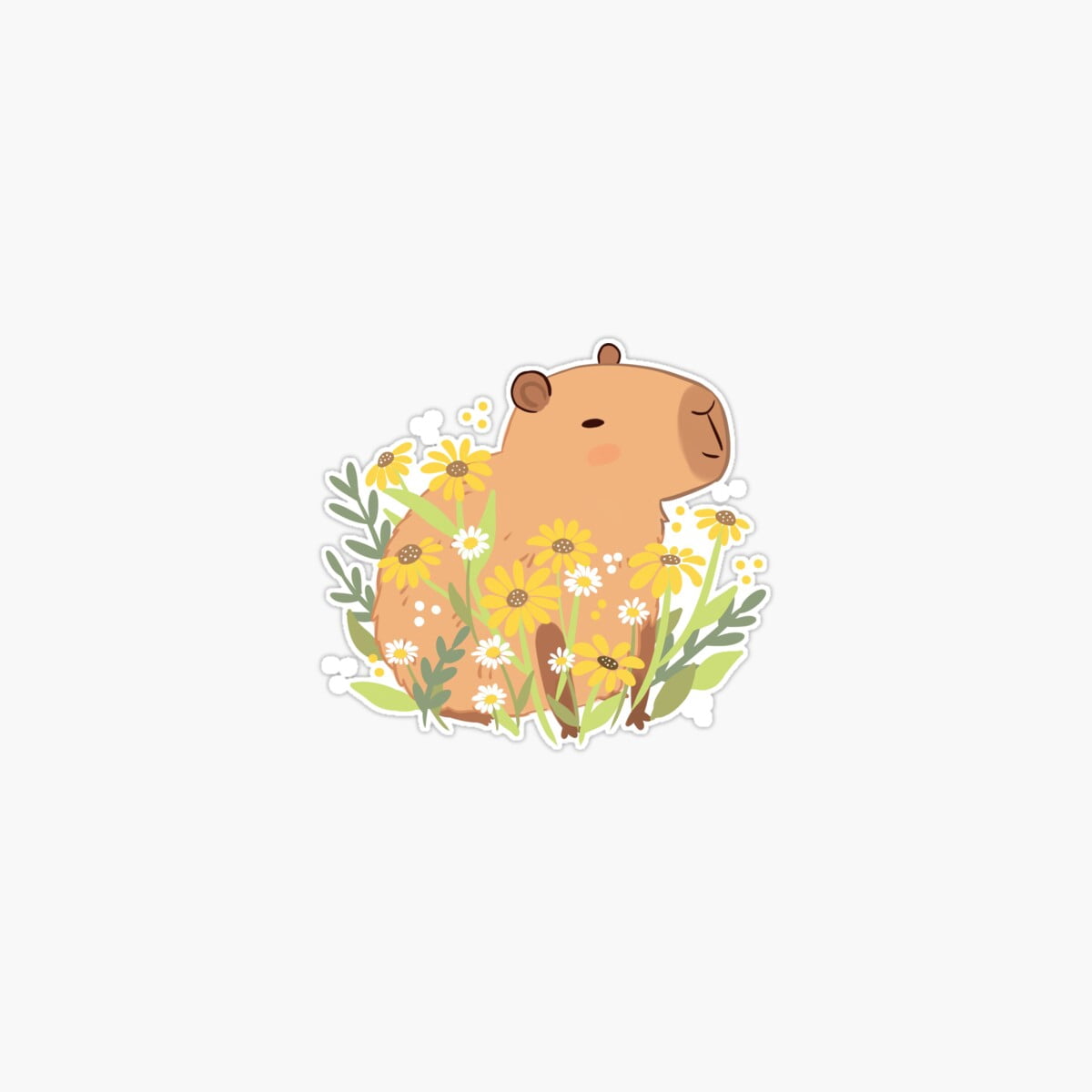 Onim Capybara with daisy flowers Sticker - Walmart.com