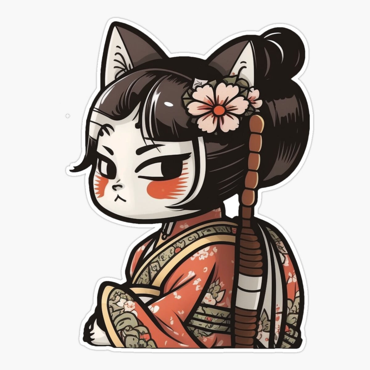 Onim Cartoon Geisha Cat Sticker, Phone Decal Water Bottle Stickers Car ...