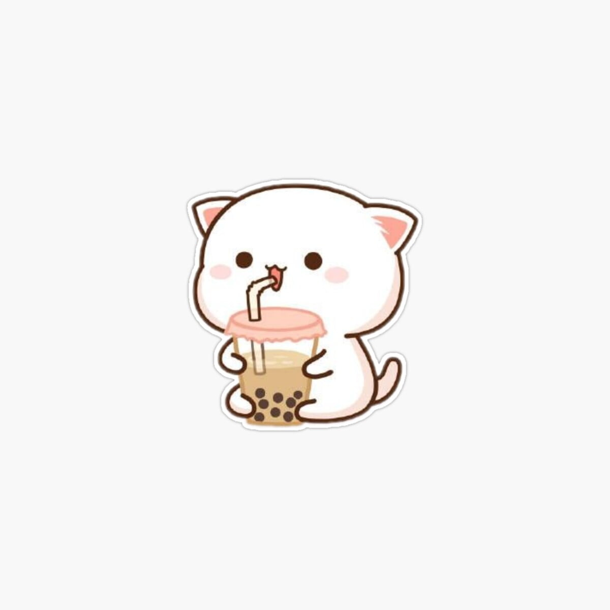 Onim Cat Drinking Boba Sticker Sticker, Phone Decal Water Bottle ...