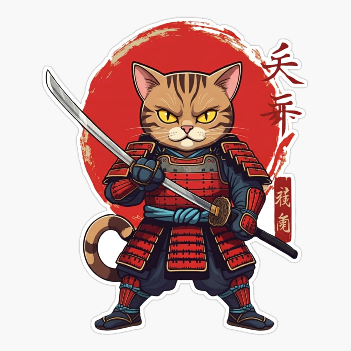 Onim Cat Samurai | Japanese Samurai Warrior Cat Art Sticker, Phone ...