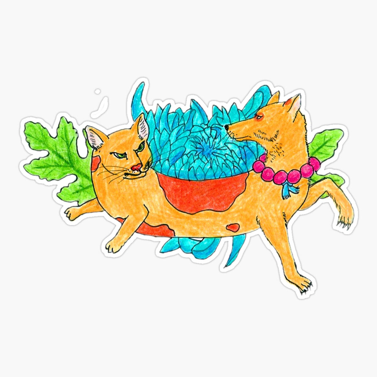 Onim Cat-Senpai And Dog-Chan Sticker, Phone Decal Water Bottle Stickers ...