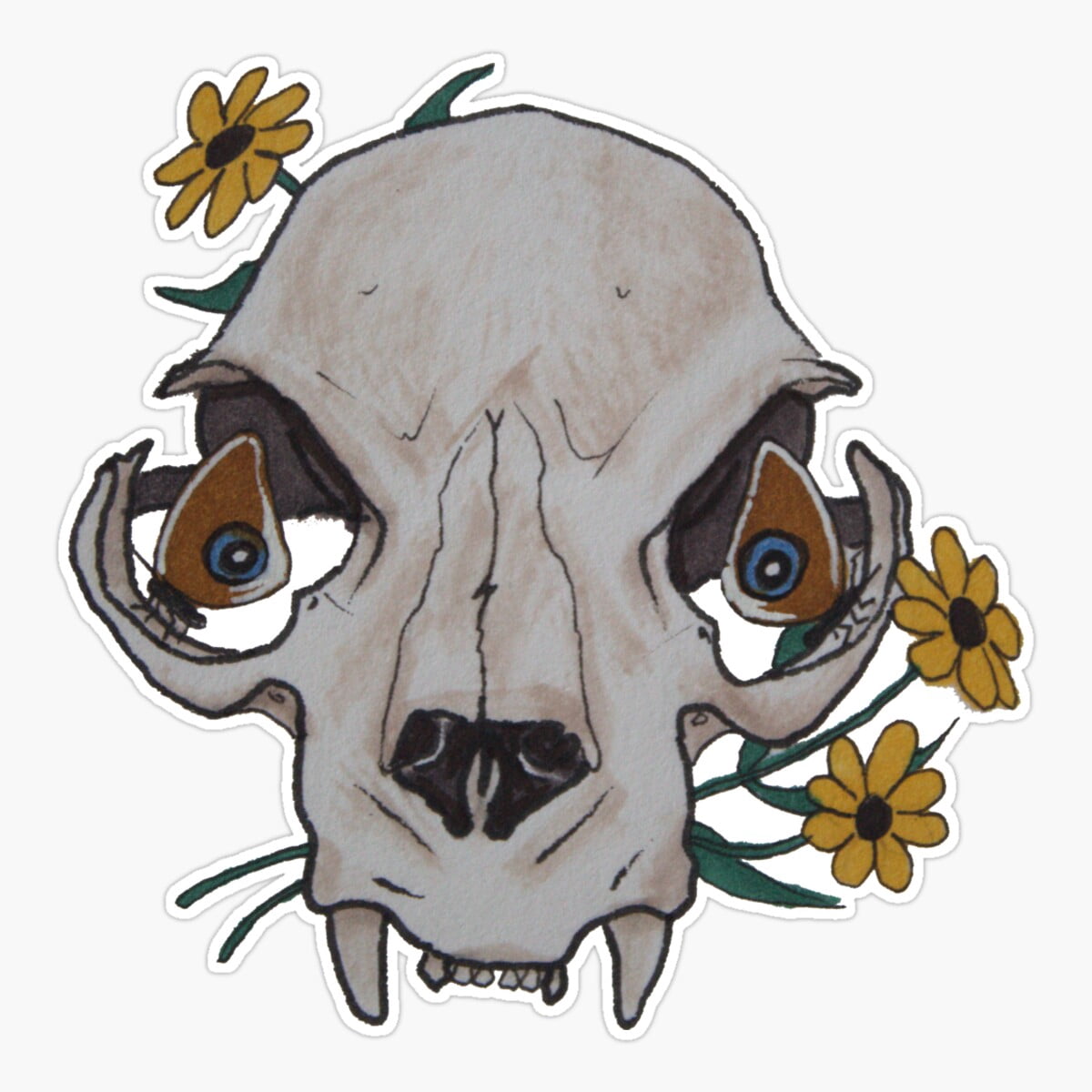 Onim Cat Skull With Butterfly Eyes Sticker, Phone Decal Water Bottle ...