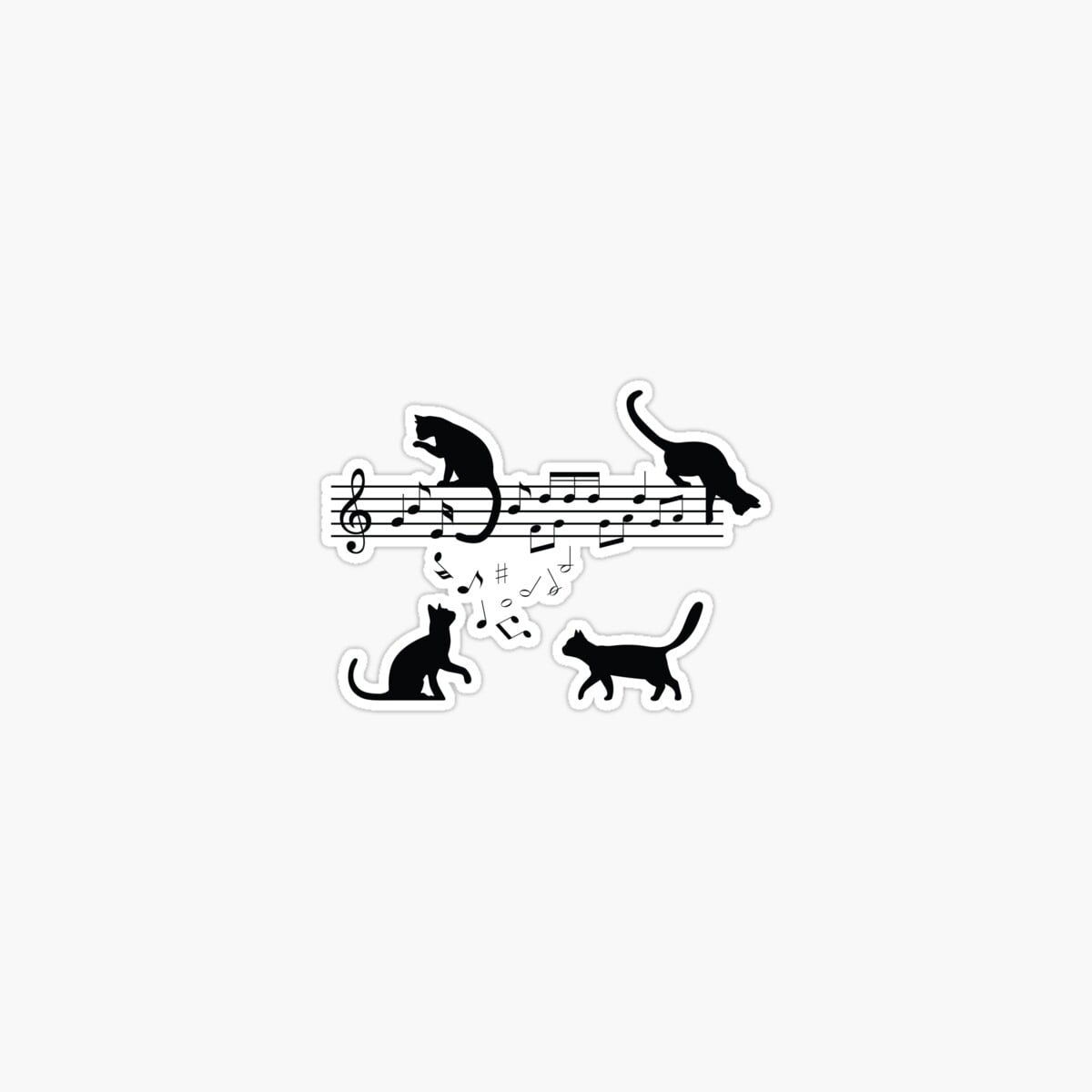 Onim Cats Playing Music Notes Sticker, Phone Decal Water Bottle ...