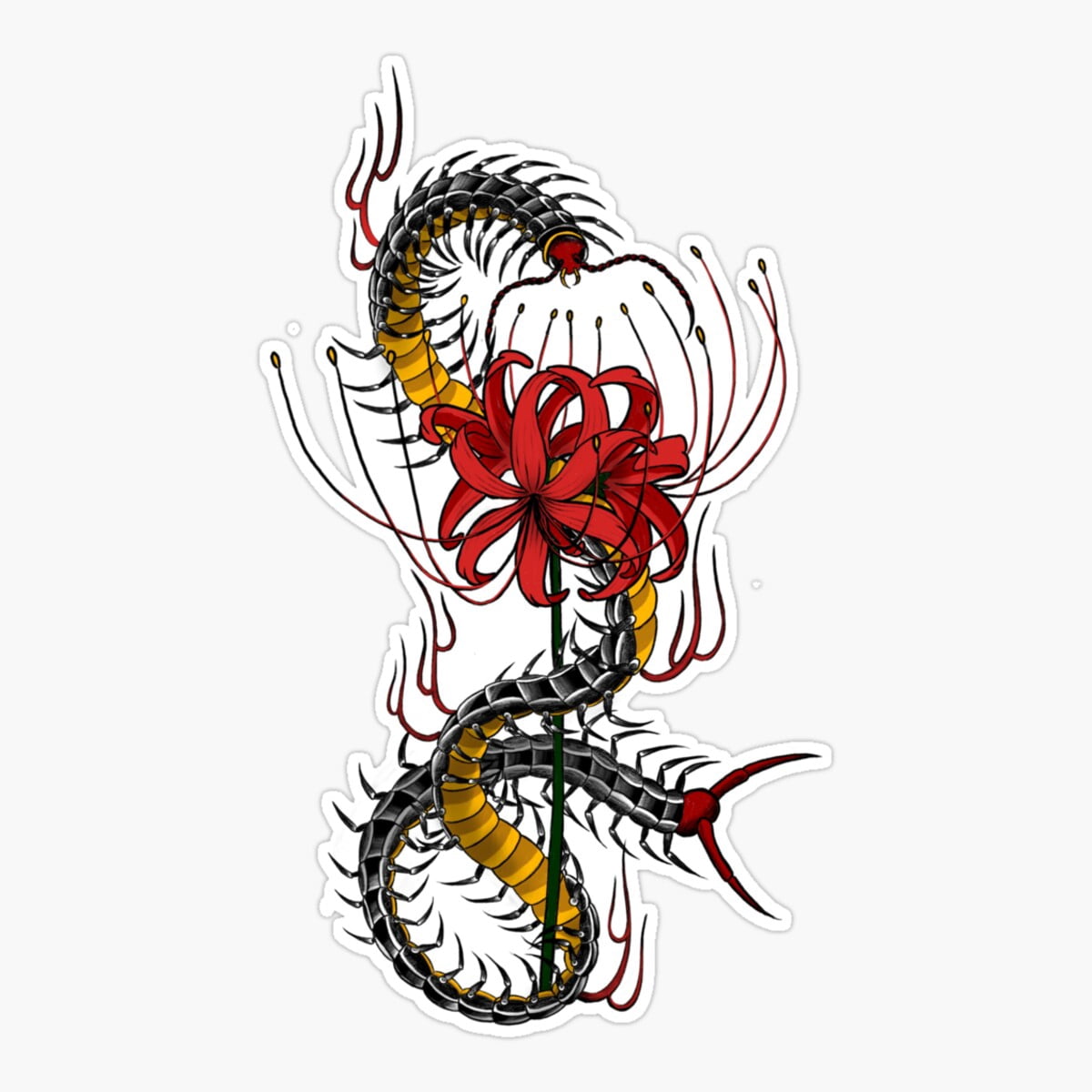 Onim Centipede And Lycoris Radiata Sticker, Phone Decal Water Bottle ...