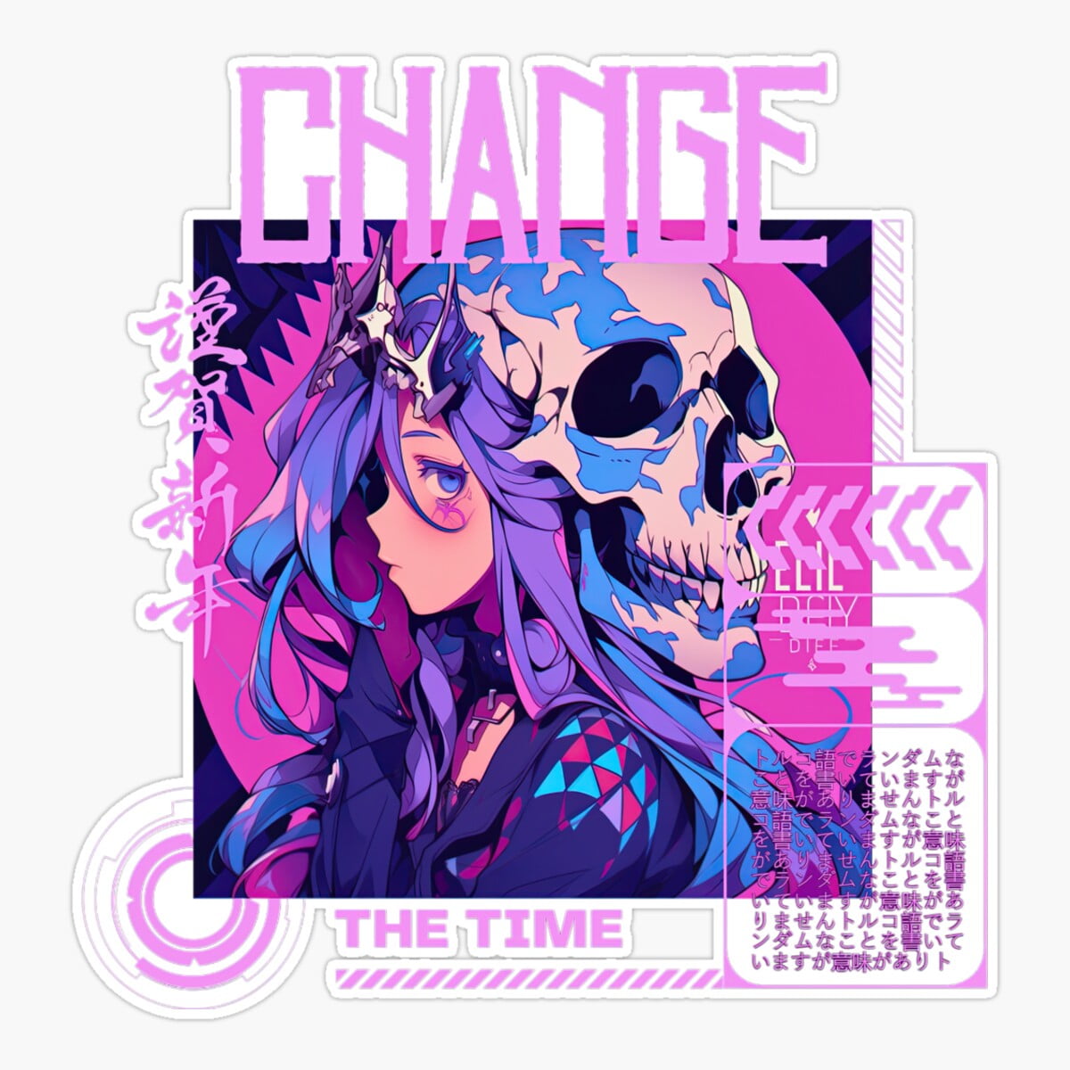 Onim Change Pink Anime Skull Girl Sticker, Phone Decal Water Bottle ...