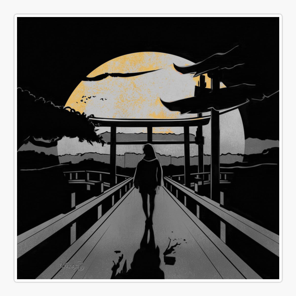 Onim Character Crossing A Bridge Version 1 Sticker, Phone Decal Water ...