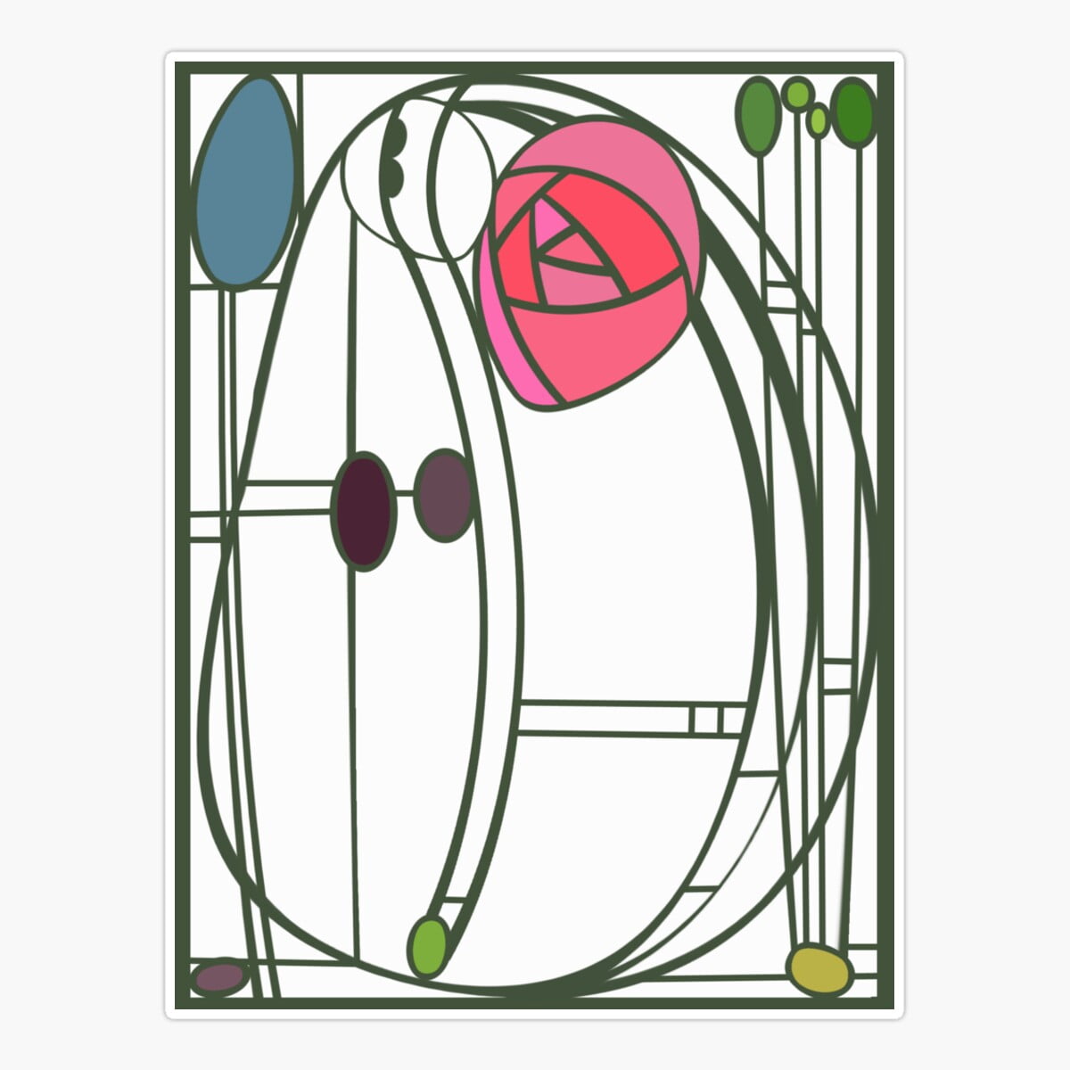 Onim Charles Rennie Macintosh Style Rose Panel Sticker, Phone Decal ...