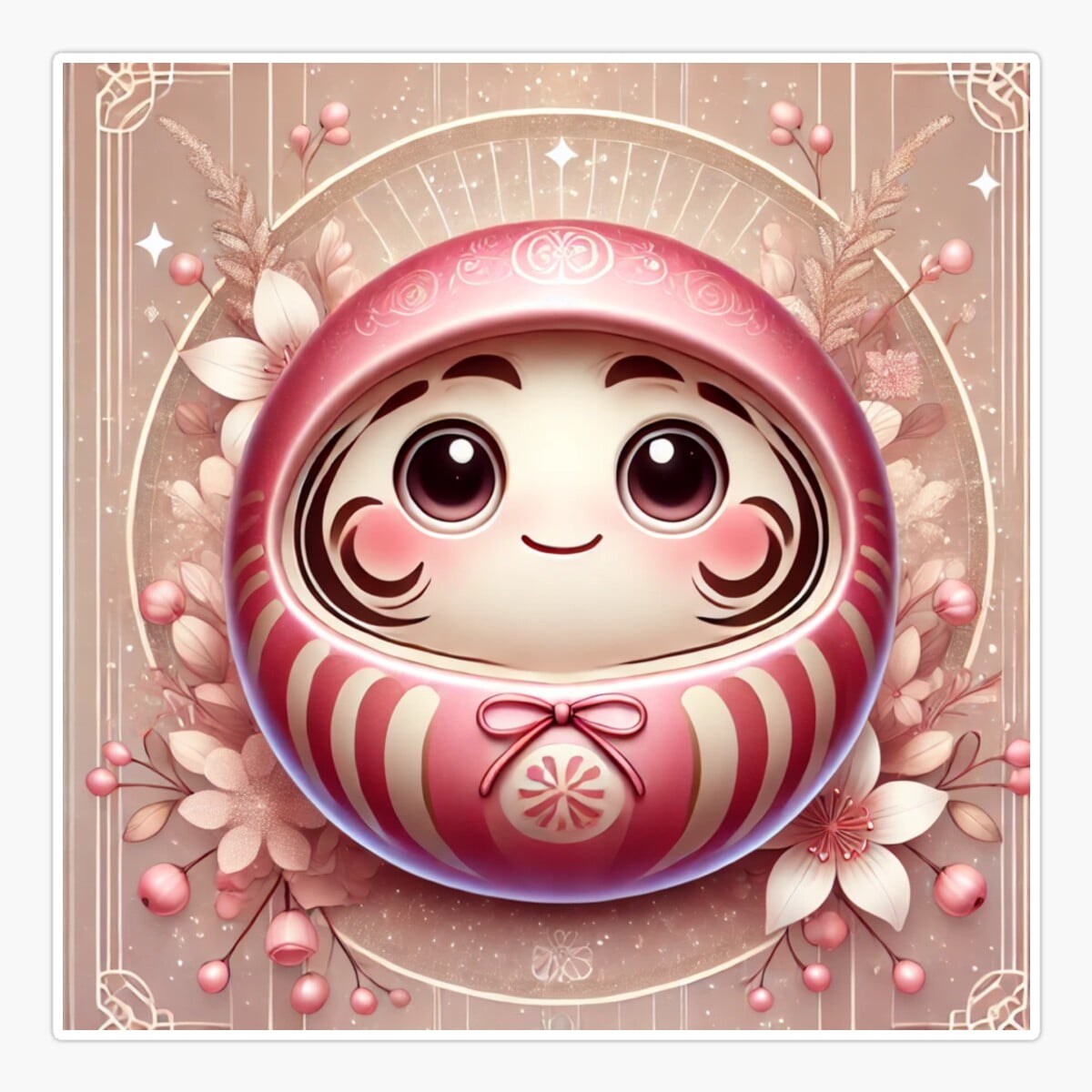 Onim Charming Pink Daruma Doll, Japanese Good Luck Charm Art Sticker ...