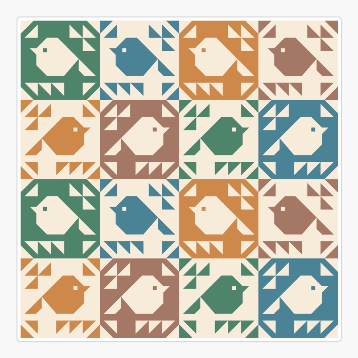 Onim Cheater Quilt Sparrows Green Orange Mocha Mousse Petrol Blue Block ...