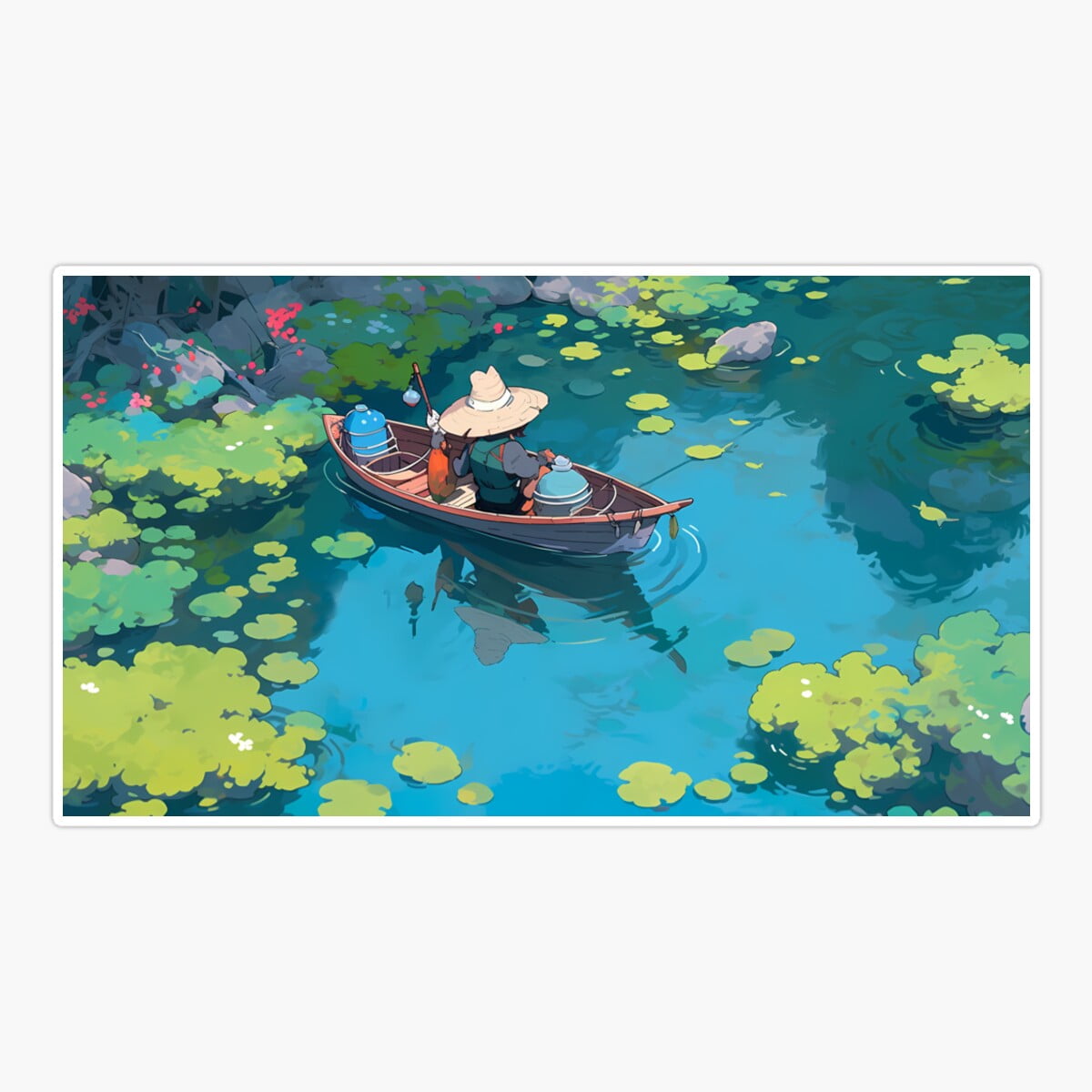 Onim Chill Anime Fishing Scene, Pixel Art- Relaxing Sticker, Phone ...