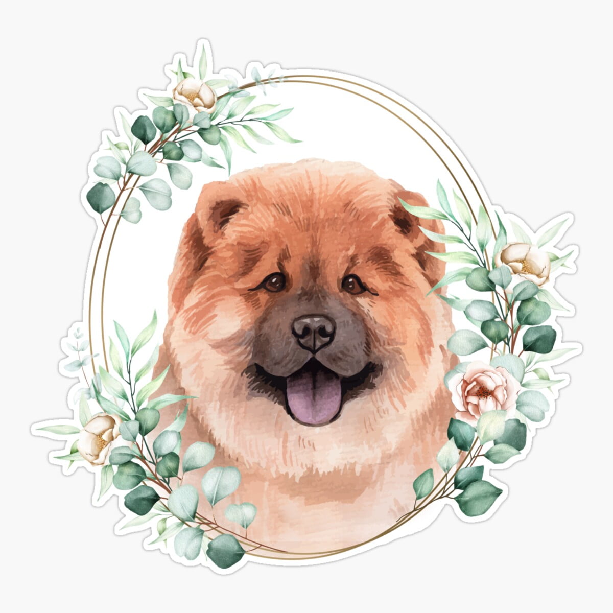 Onim Chow Chow Dog In A Floral Gold Wreath Frame Sticker, Phone Decal ...