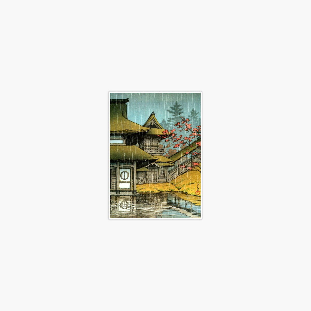 Onim Classic Japanese Temple Painting Sticker, Phone Decal Water Bottle ...