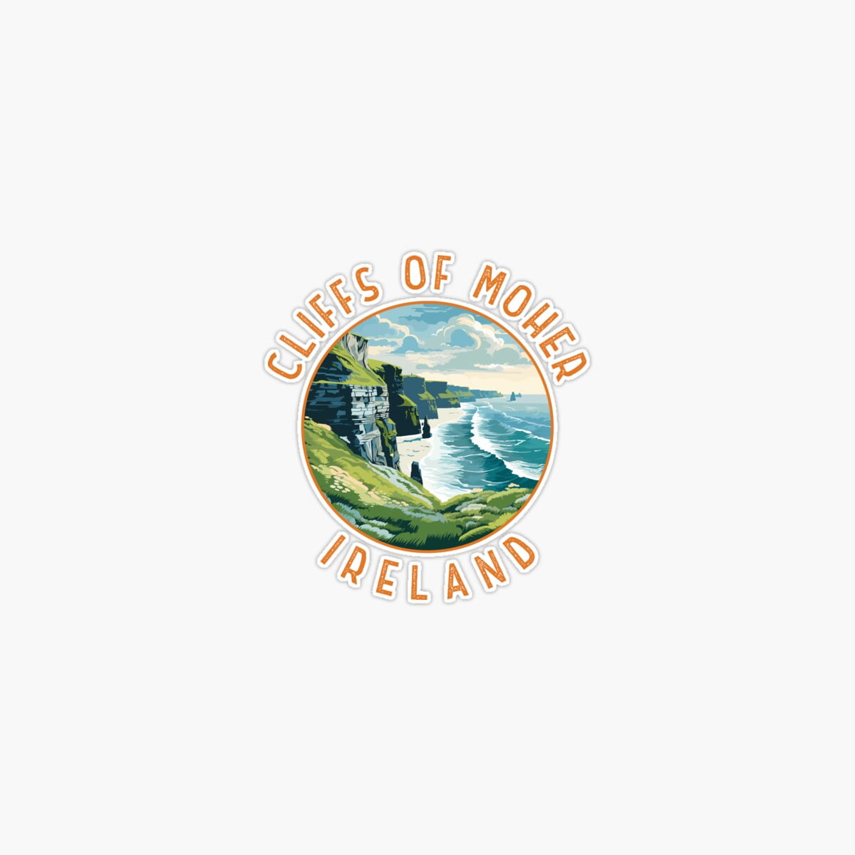 Onim Cliffs of Moher Ireland Retro Distressed Circle Sticker - Walmart.com