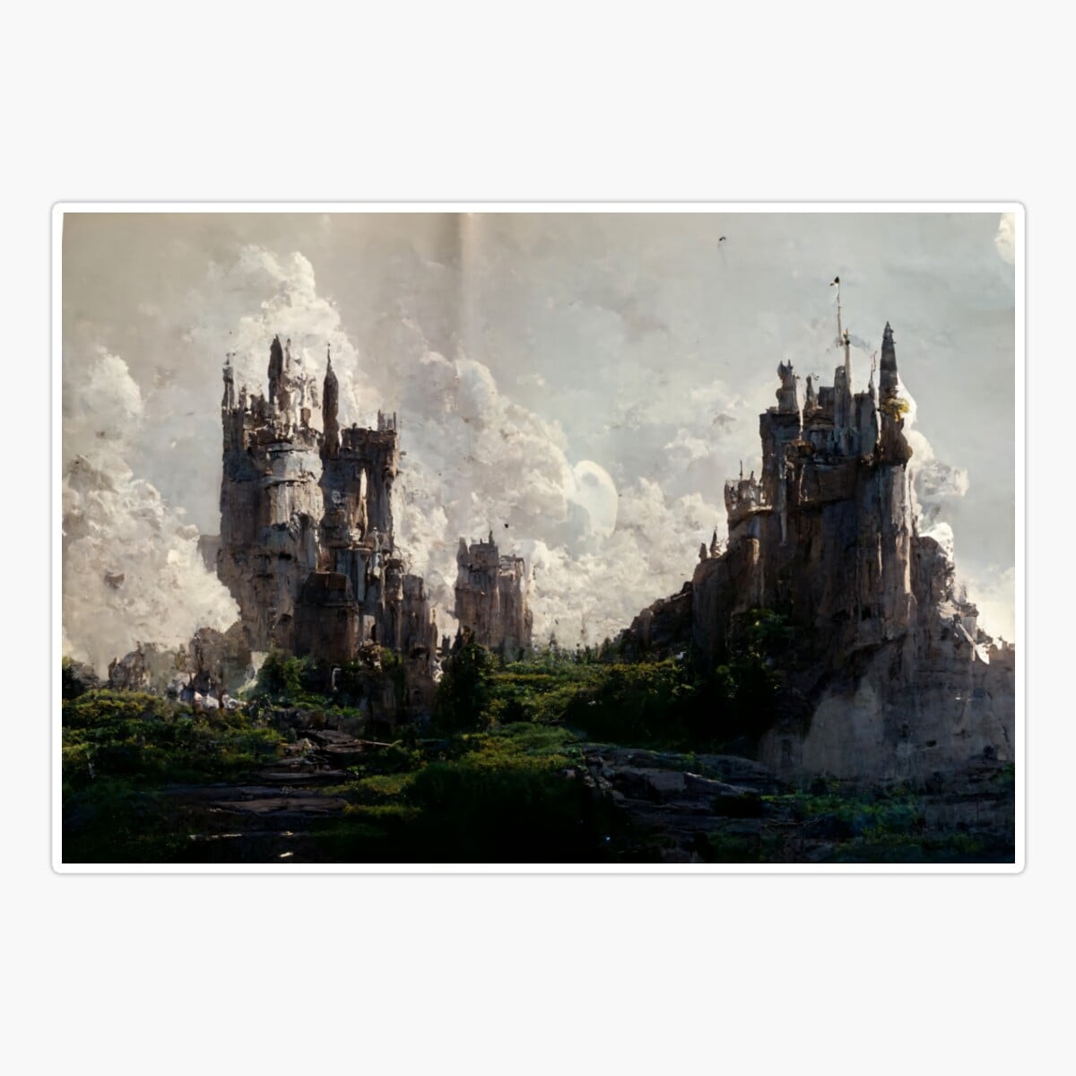 Onim Cloudy Castles - Epic Castle Fantasy Art Sticker, Phone Decal ...