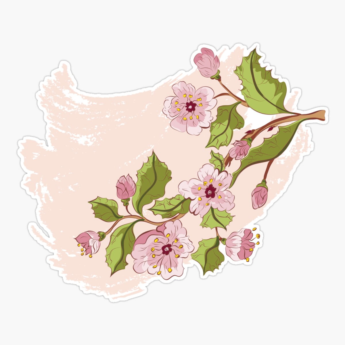 Onim Colored Sketch Of Sakura Branch 3 Sticker, Phone Decal Water ...