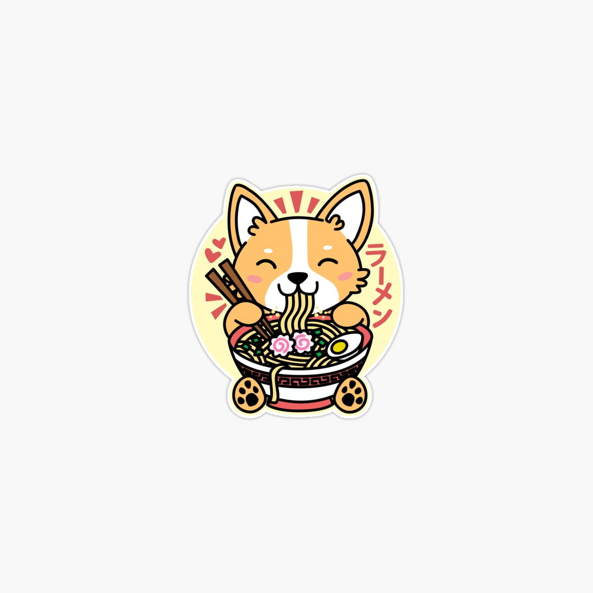 Onim Corgi Eating Ramen Cute Kawaii Noodles Sticker, Phone Decal Water ...