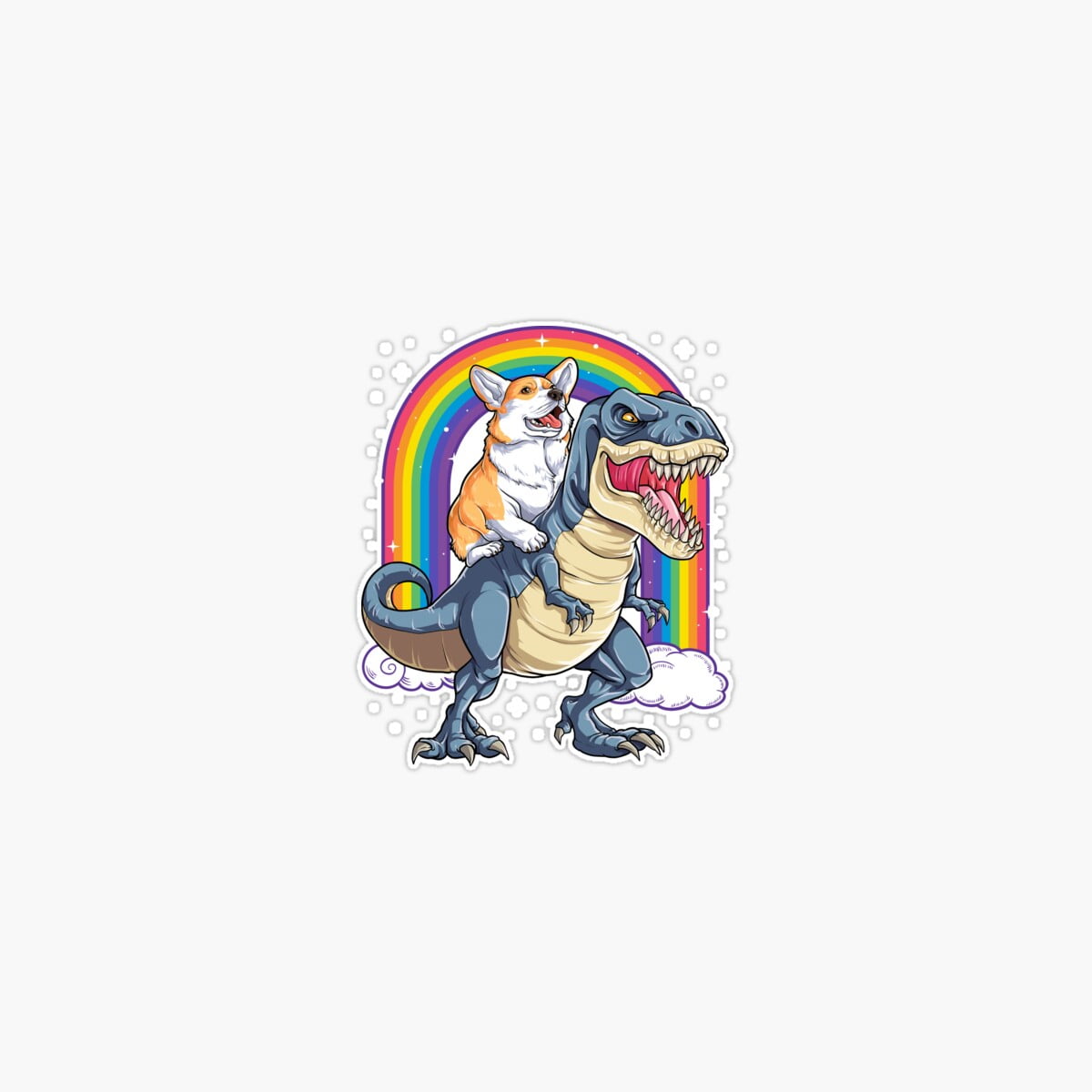 Onim Corgi Riding Dinosaur T Rex Shirt Funny Rainbow Dog Sticker, Phone ...