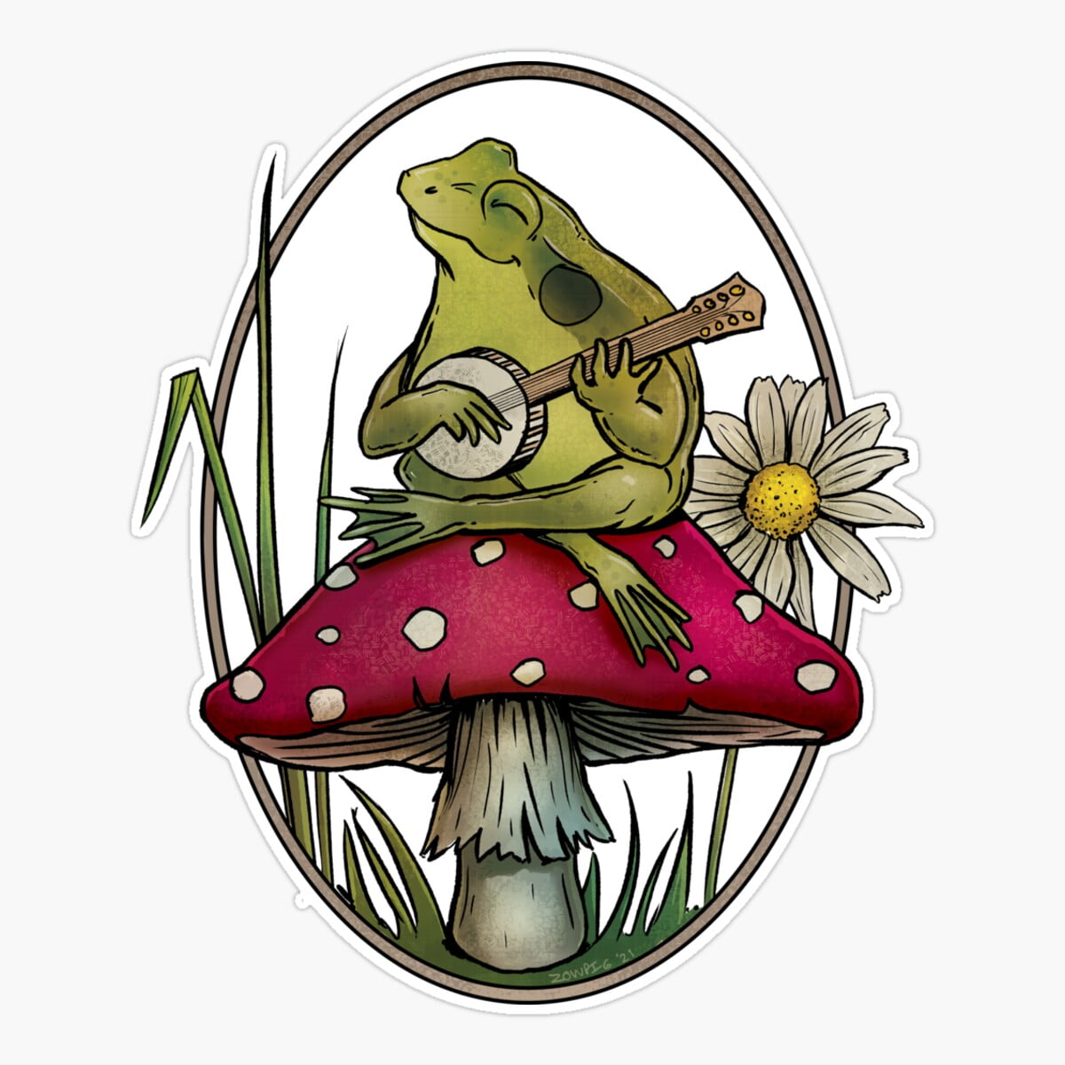 Onim Cottagecore Aesthetic Cute Kawaii Frog Playing Banjo On Mushroom ...