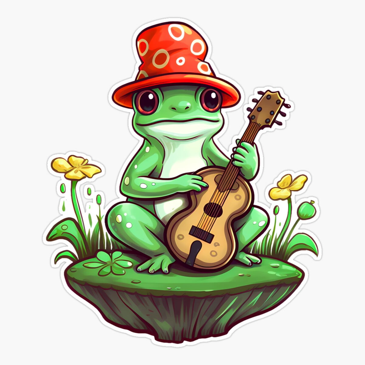 Onim Cottagecore Aesthetic Frog Playing Guitar Banjo Graphic Sticker ...