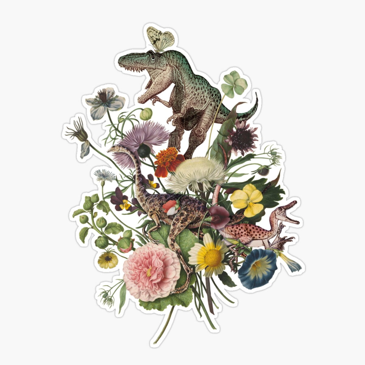 Onim Cottagecore Dino-Mite Dinosaur Botanical Bouquet Sticker, Phone ...