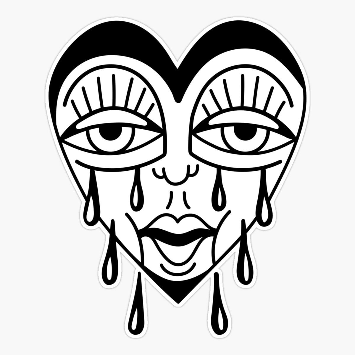 Onim Crying Heart Blackwork Tattoo Flash Art Sticker, Phone Decal Water ...