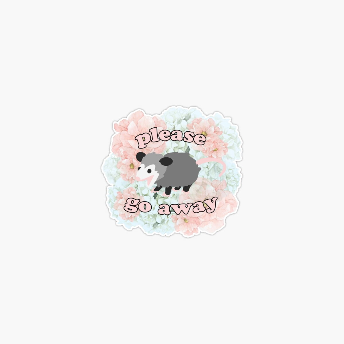 Onim Cute Baby Opossum Says Please Go Away (Floral Edition) Sticker ...
