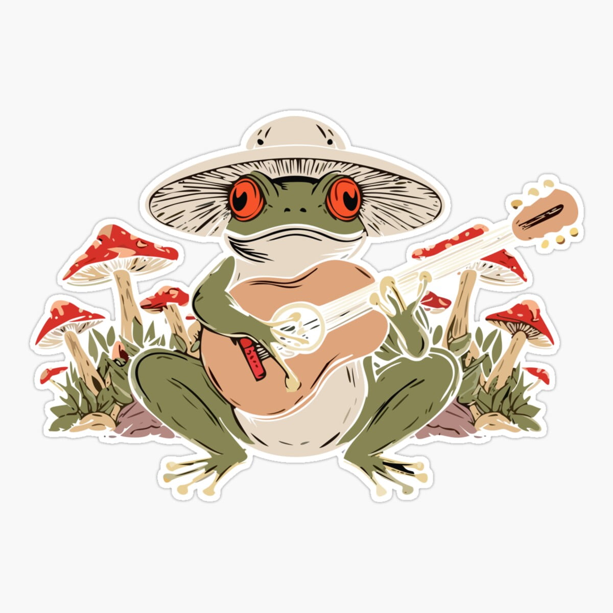 Onim Cute Cottagecore Aesthetic Frog Playing Guitar Mushroom Vintage ...
