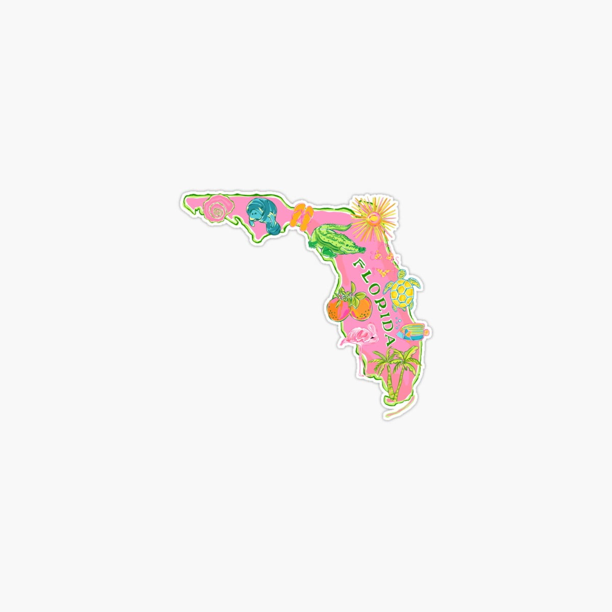 Onim Cute Preppy Pink Florida Map Sticker, Phone Decal Water Bottle ...