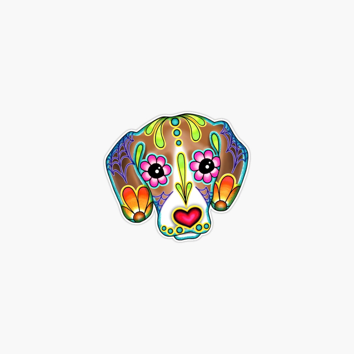 Onim Day Of The Dead Beagle Sugar Skull Dog Sticker, Phone Decal Water ...