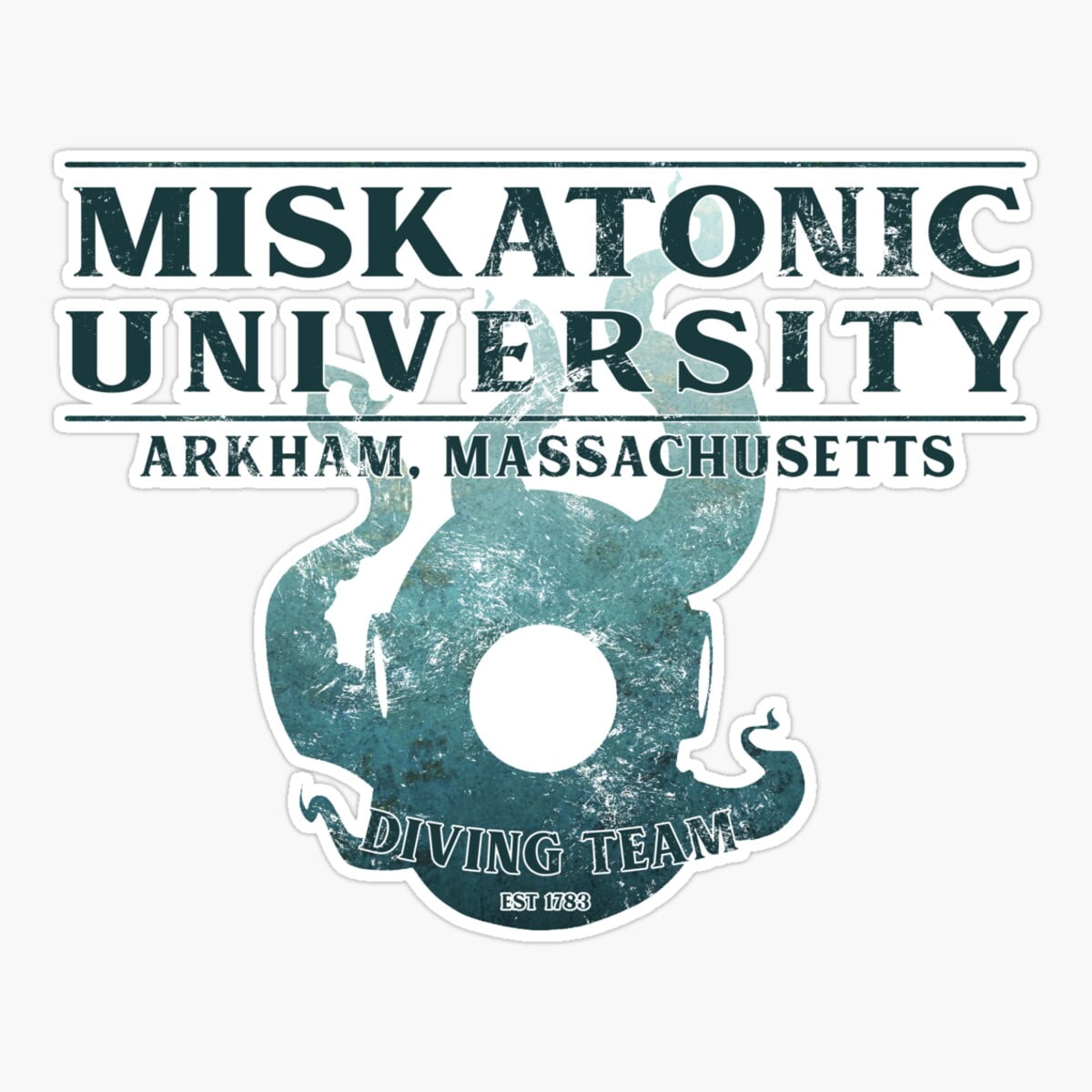 Onim Distressed Miskatonic Dive Team Sticker, Phone Decal Water Bottle ...