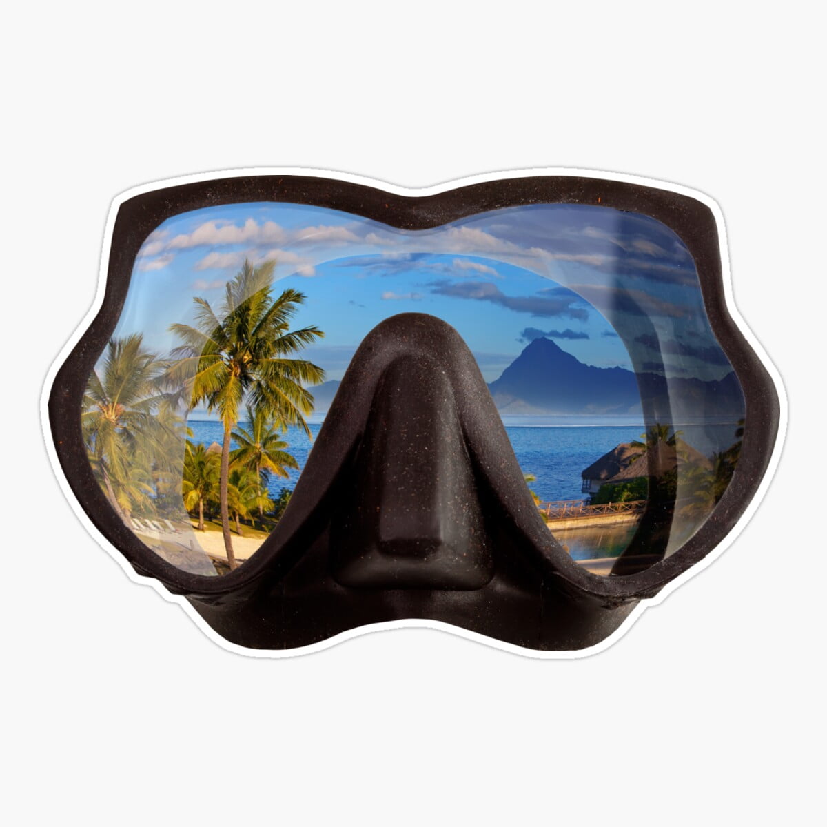 Onim Diving Mask Scuba Diver Tropical Island Sticker, Phone Decal Water ...